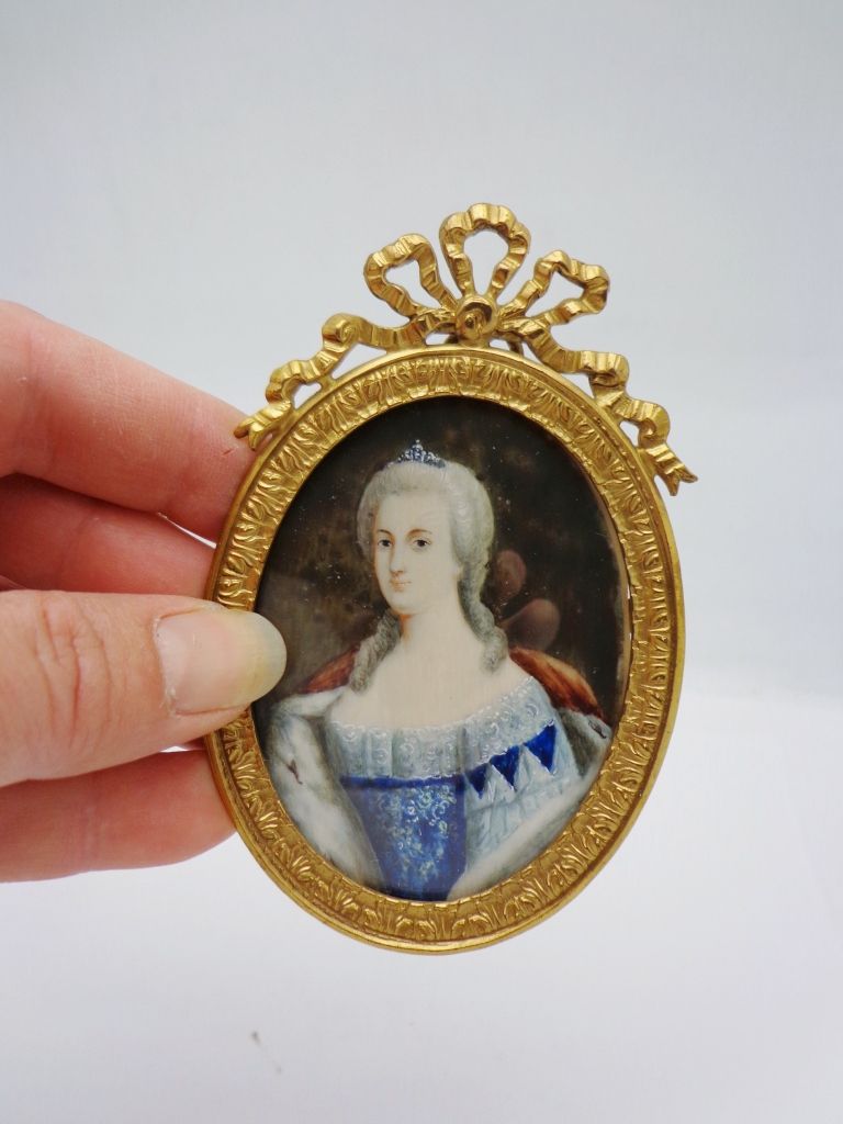 Hand Painted Antique Ivory Portrait Miniature Ormolu Frame – Cydney's ...