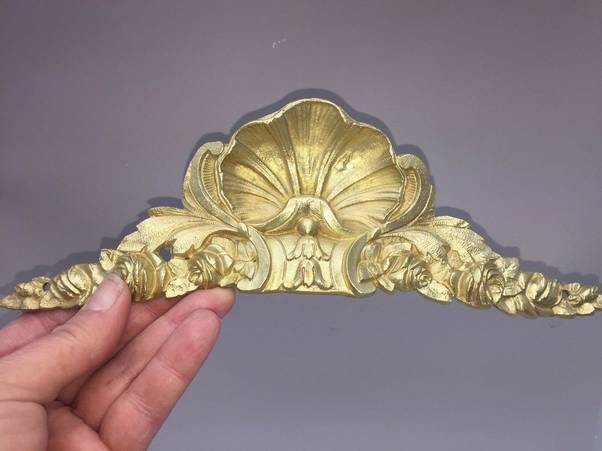 Antique French Brass Pediment Scallop Shell Garlands Cabinet Frame Mou ...